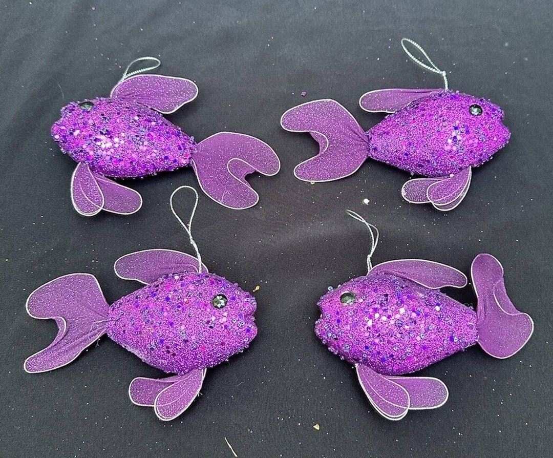 4 Cute 6 1/2” Swimming Fish Nautical Christmas Tree Ornaments Ocean ...
