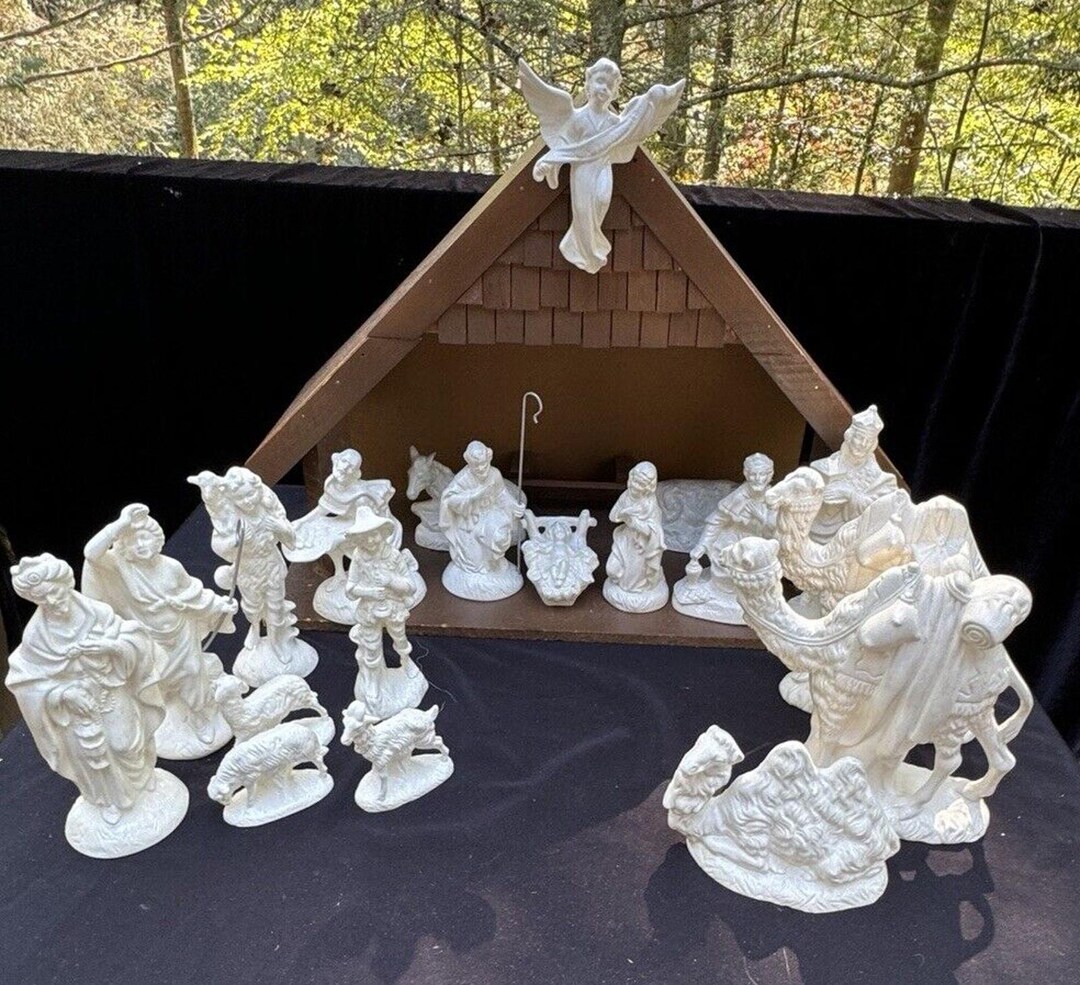 Rare Vintage Ceramic Atlantic Mold Nativity White 19 Pcs With Crèche ...