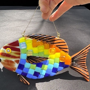 Colorful Floating Fish Fused Art Glass Handmade Plaque Signed! -A53 2 ...