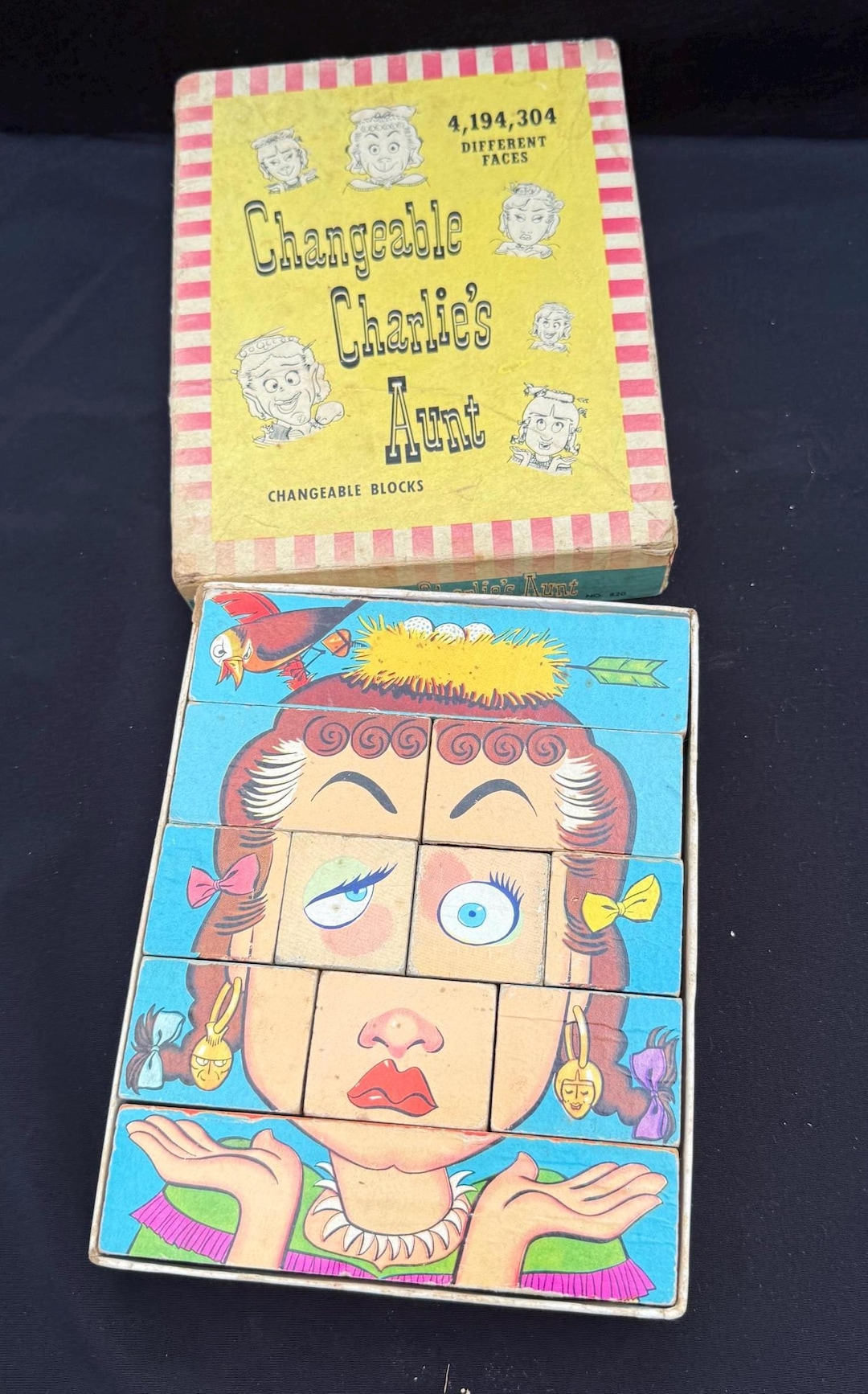Vintage 1948 CHANGEABLE CHARLIE 4,194,304 Different Faces Blocks in Box ...