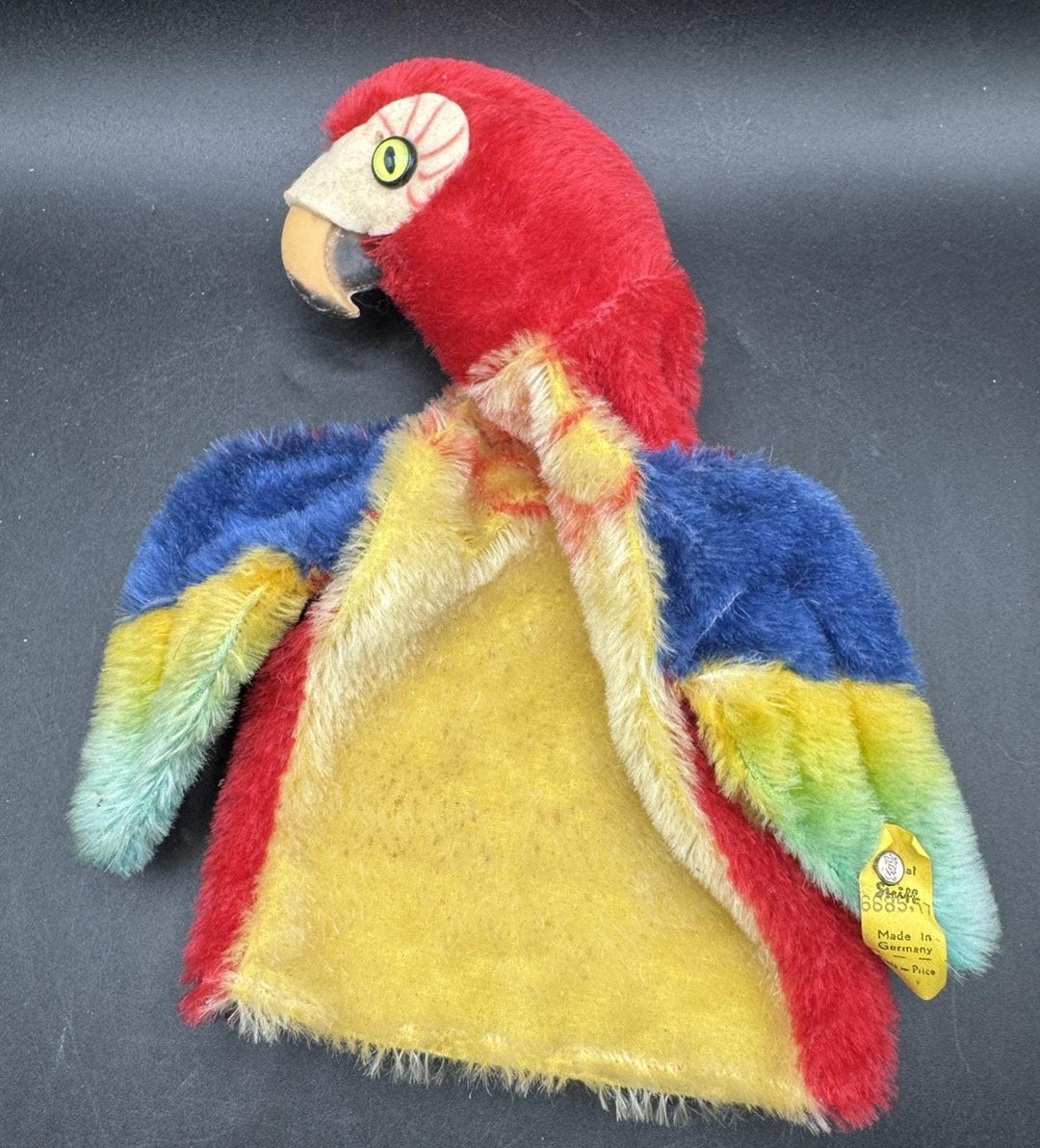 STEIFF Original Vintage LORA Red Parrot Mohair 10” Hand Puppet With Tag ...
