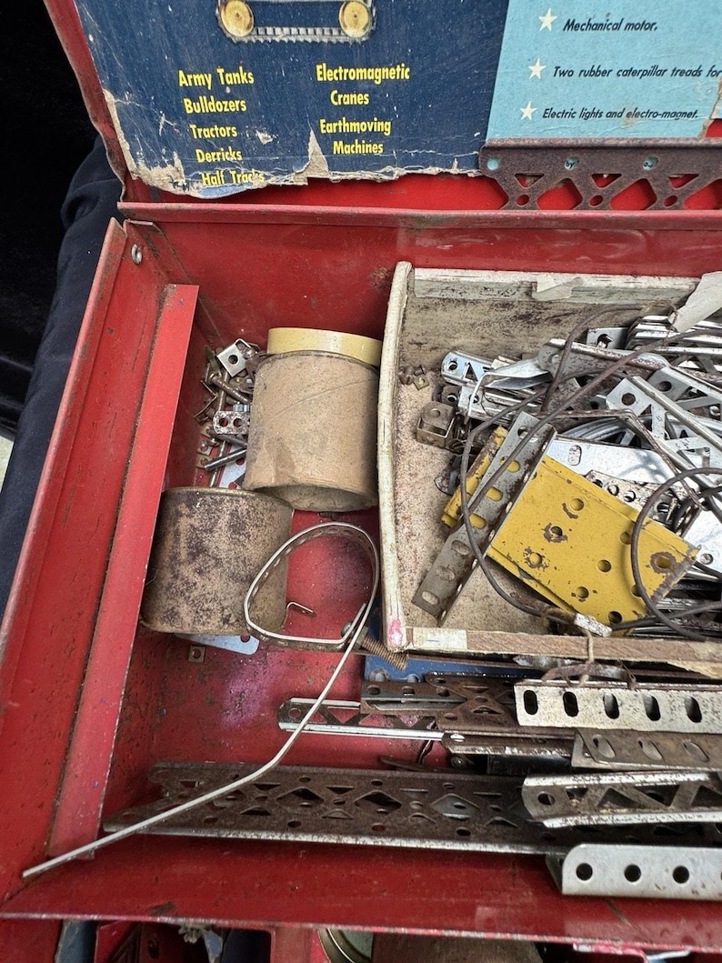 Rare 1949 #12 1/2 AC Gilbert Erector Set 2 Level Metal Case Loaded With ...
