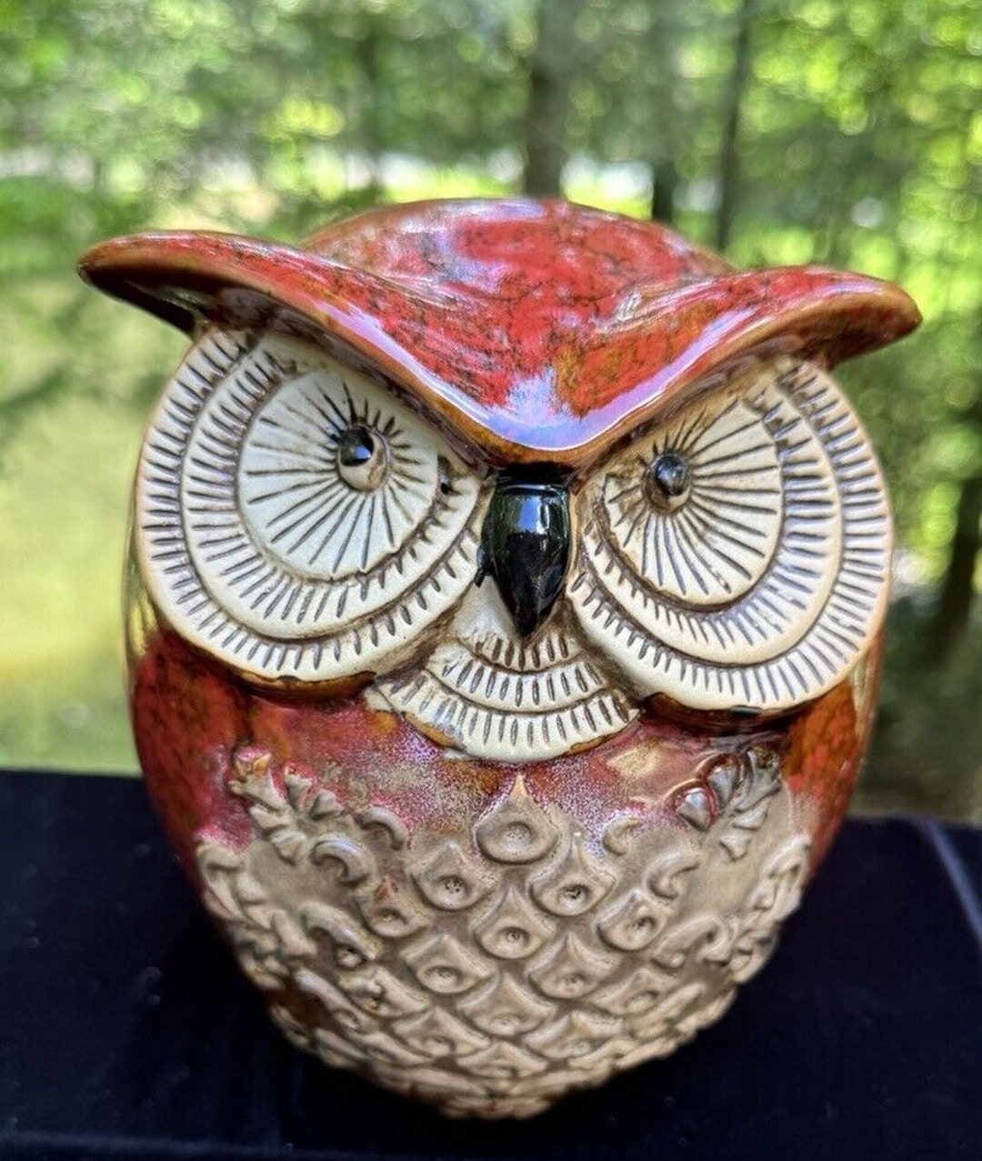 Red/brown Ceramic Art Pottery Owl Figurine 7 Tall Textured Home Decor ...