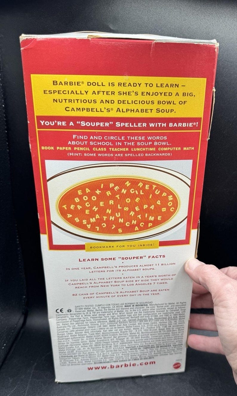 New Barbie Campbell's Alphabet Soup Barbie Doll Special Edition 1999 ...