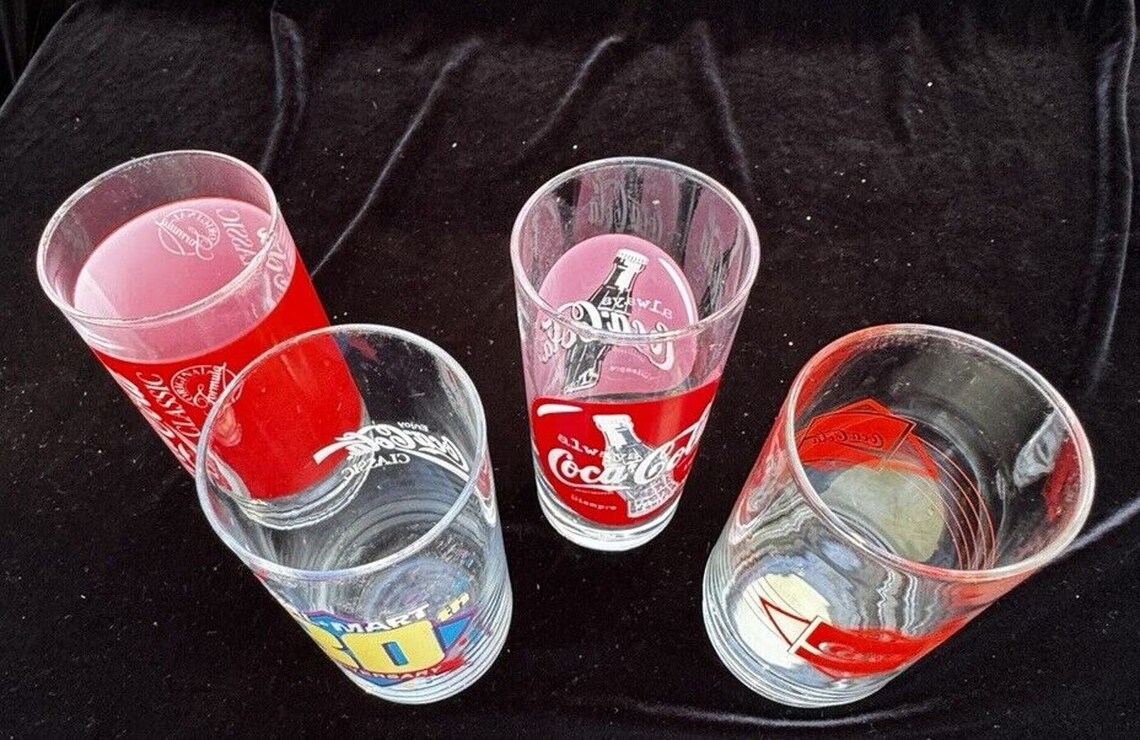 Set of 4 Coca Cola Colored Coca Cola Glasses Variety Different 6.25 ...