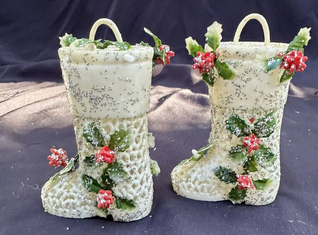 2 1950s Vintage MCM Plastic Santa Boots Christmas Ornaments Cute! S51 ...
