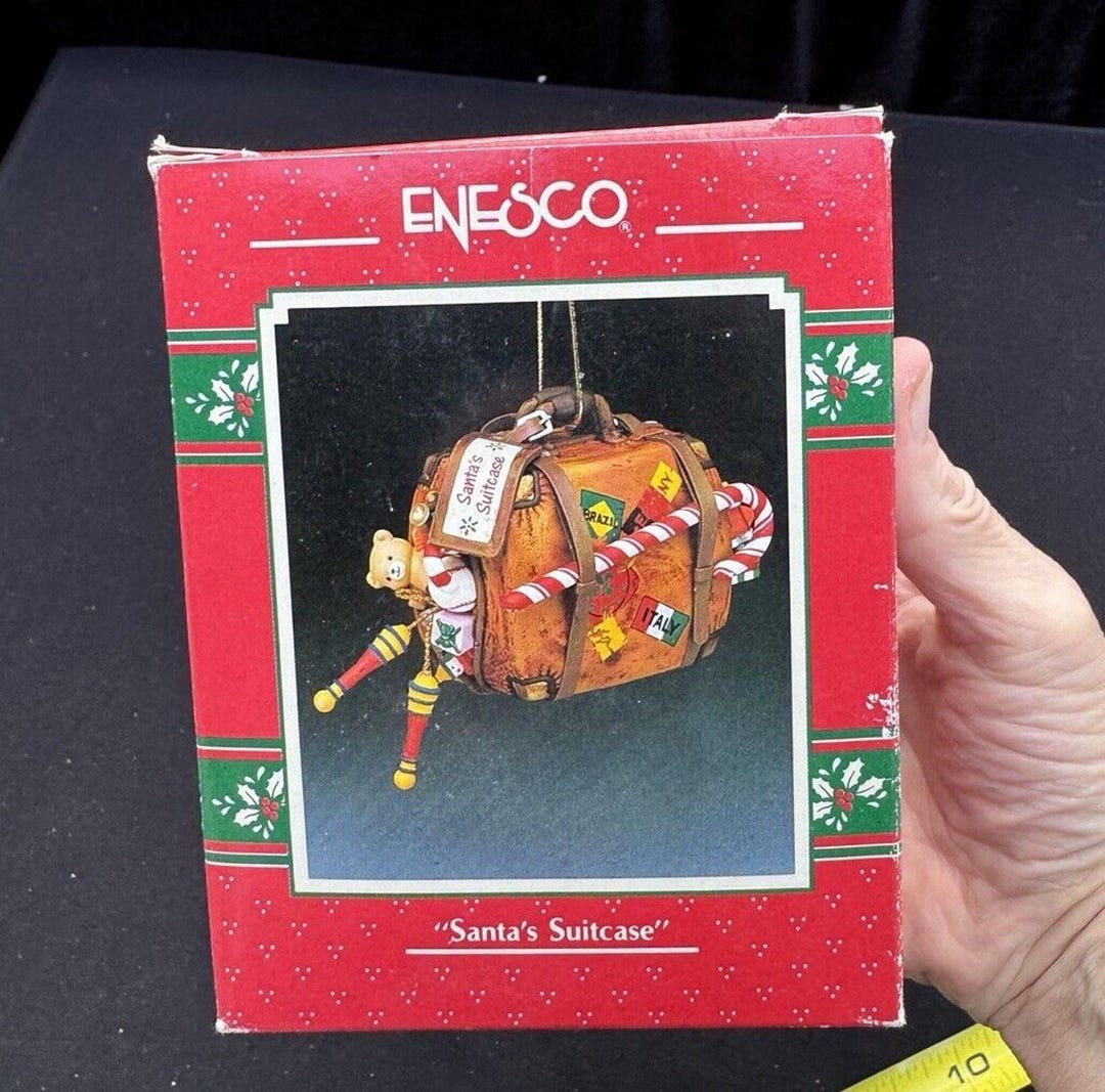Super Rare ENESCO Santa's Suitcase Ornament 1990 MINT in Box! New! -8D ...