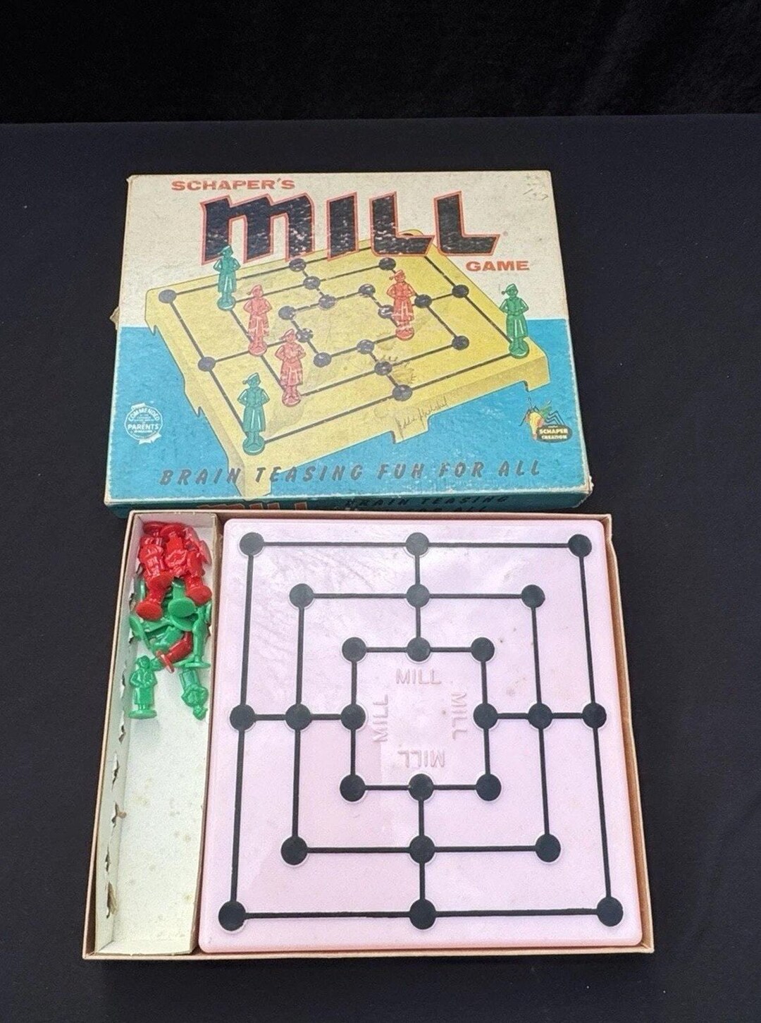 Rare Vintage Old SCHAPER'S MILL GAME 1960's Complete 9 Men (green & Red ...