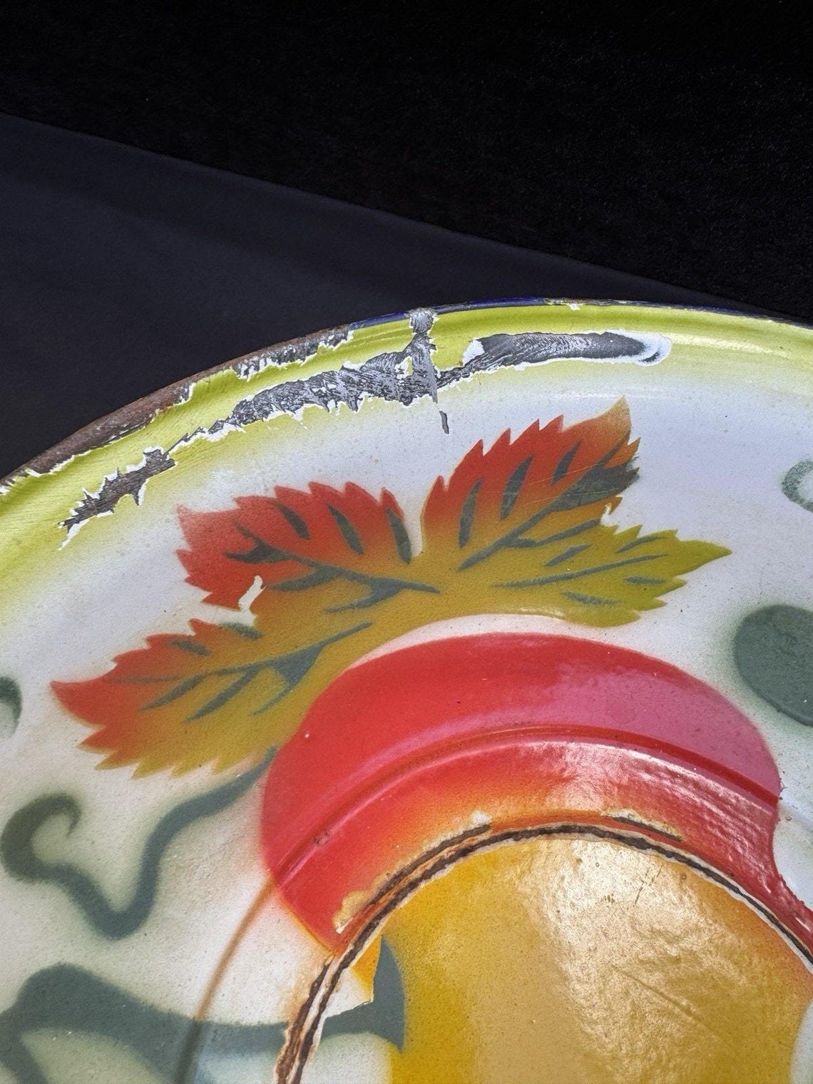 Vintage Enamelware Bowl MCM Mid Century Orange Fruit Kitsch Farmhouse ...