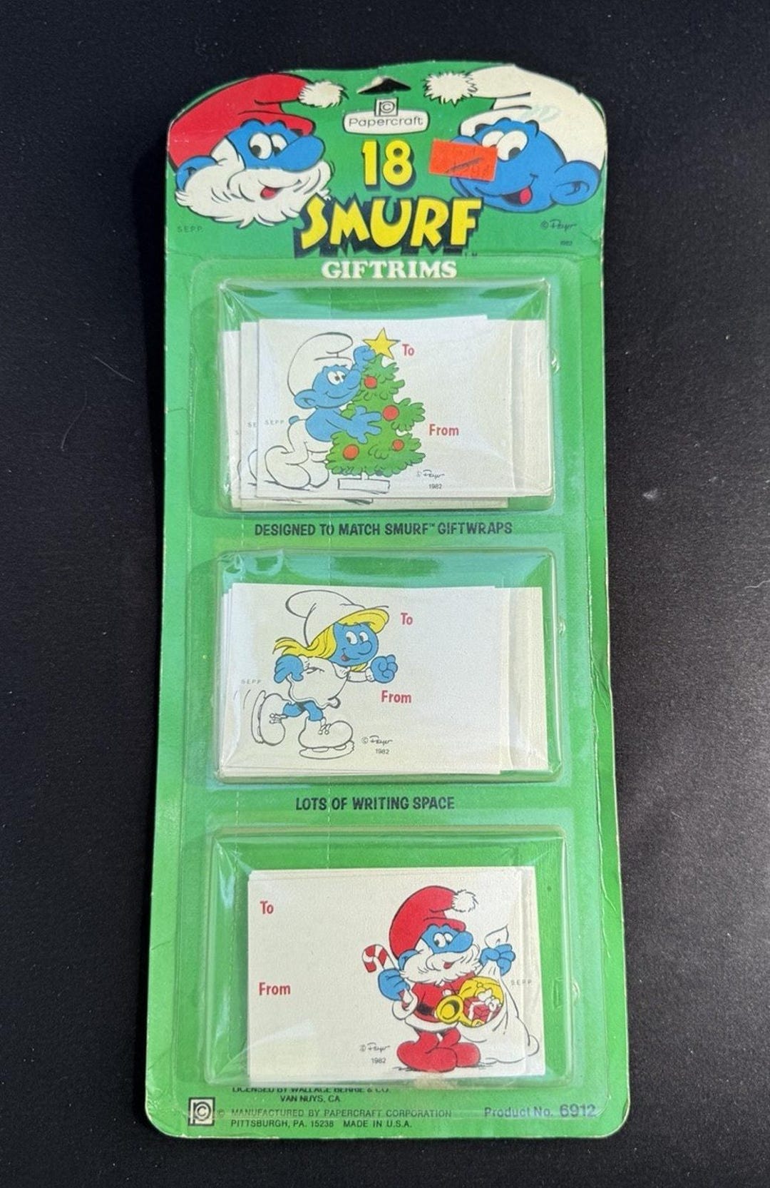 Vintage Smurfs Gift Tags Smurf Christmas Giftrims Labels 1982 NEW ...