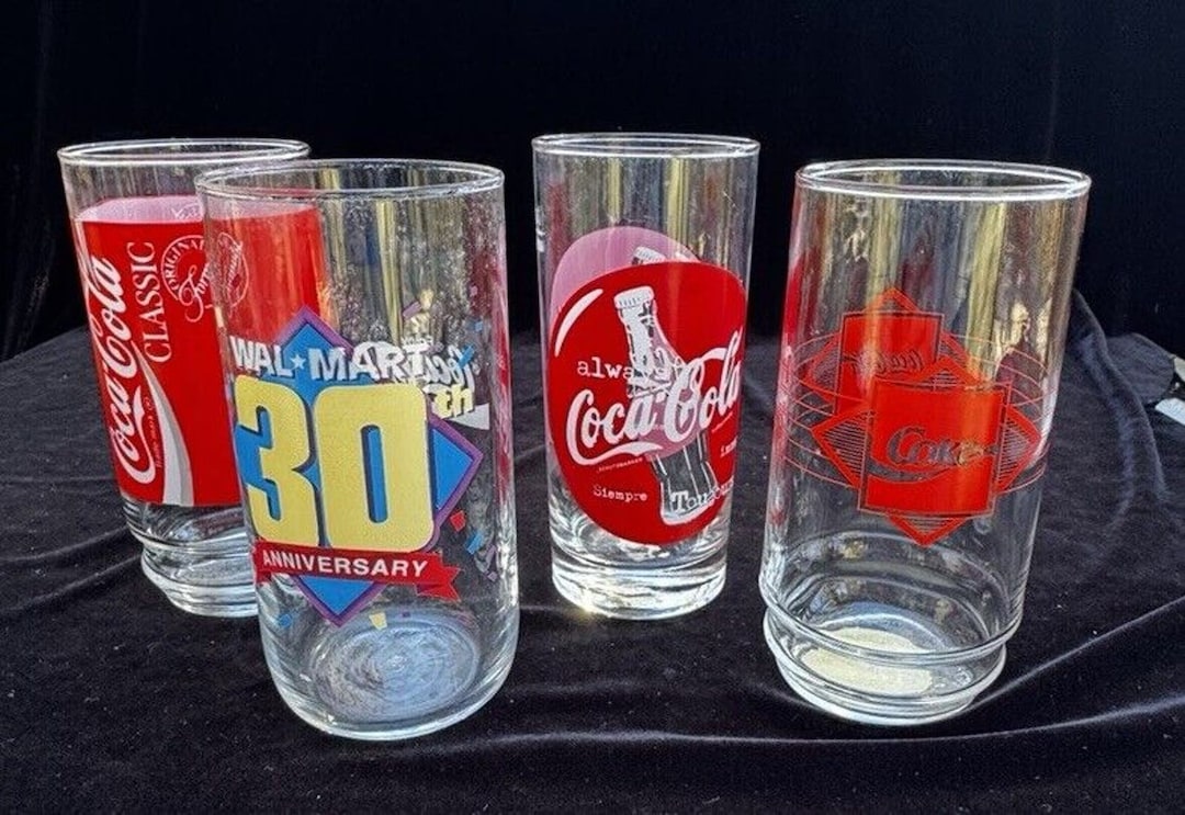 Set of 4 Coca Cola Colored Coca Cola Glasses Variety Different 6.25 ...