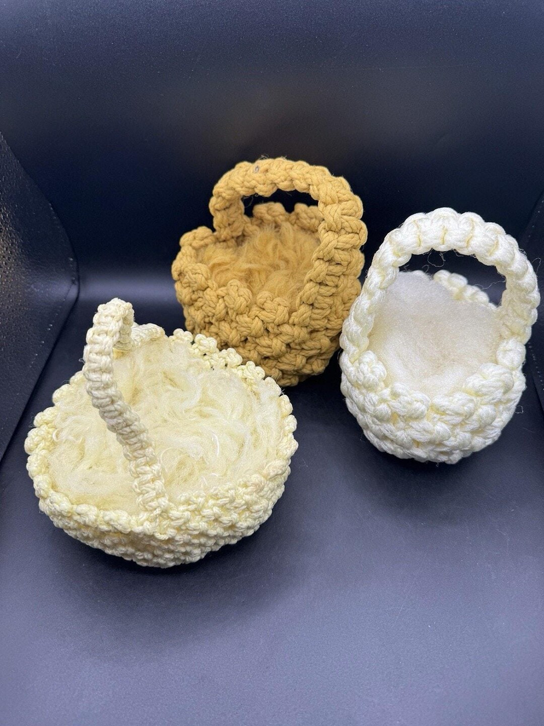 3 1960’s Vintage Handmade EASTER Baskets Crocheted Bunny Eggs Yarn - Etsy
