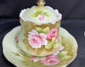 Vintage China - Lefton Teacup & Saucer Green Heritage Rose Pattern Made in Japan (1960-1983 ...