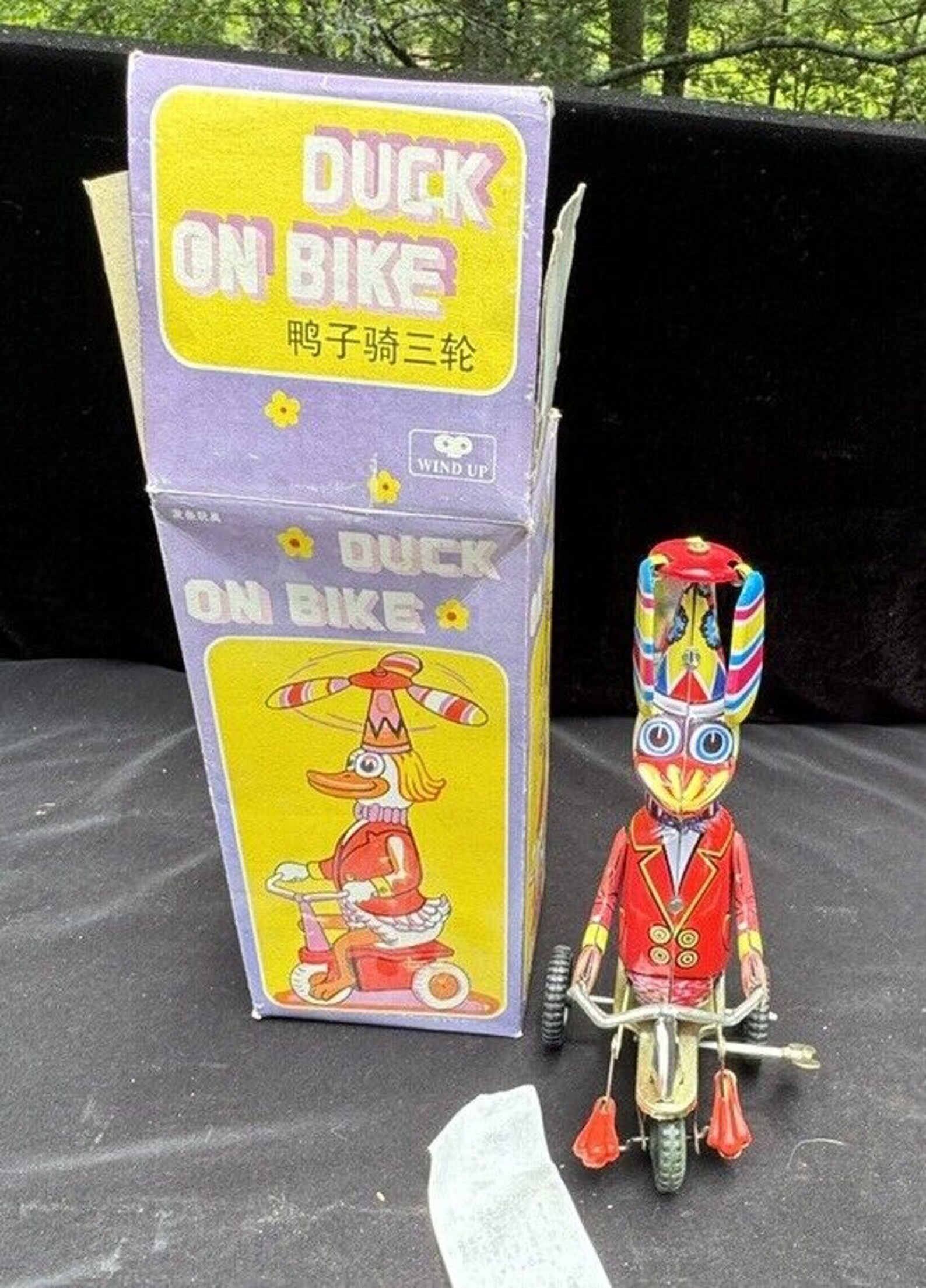 Vintage Tin Duck on A Bike Mechanical Wind up Toy Works Great!! Super ...