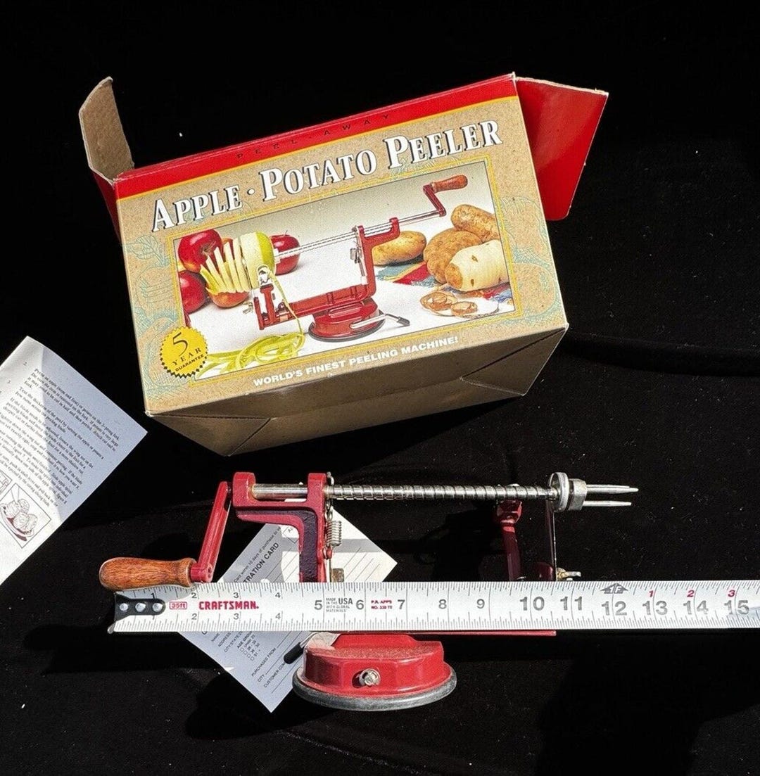 Amco Apple Potato Peeler Red Metal Wood Handle Suction Base in Box! - Etsy