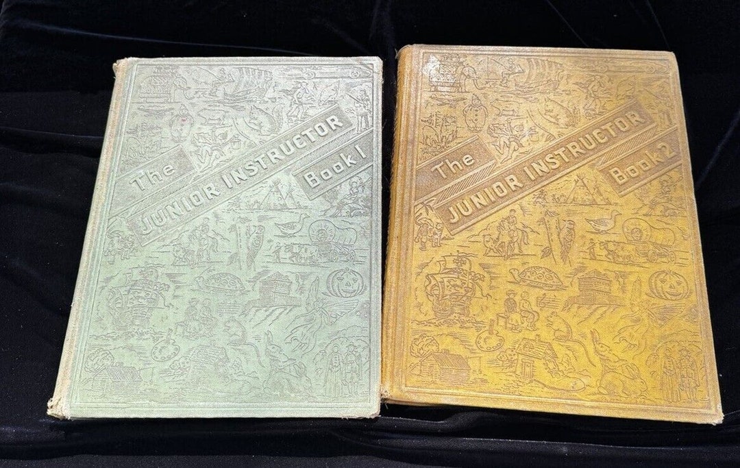 THE JUNIOR INSTRUCTOR Book 1 & 2 Hard Cover Vintage 1943 Green Yellow ...