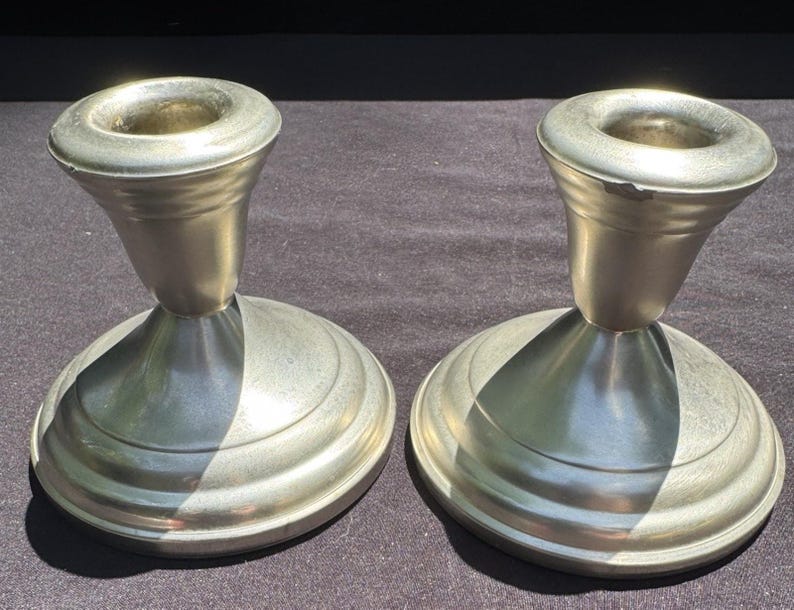 Vintage Set of 2 Pewterlite FB Rogers Pewter Candle Holders With Tags ...