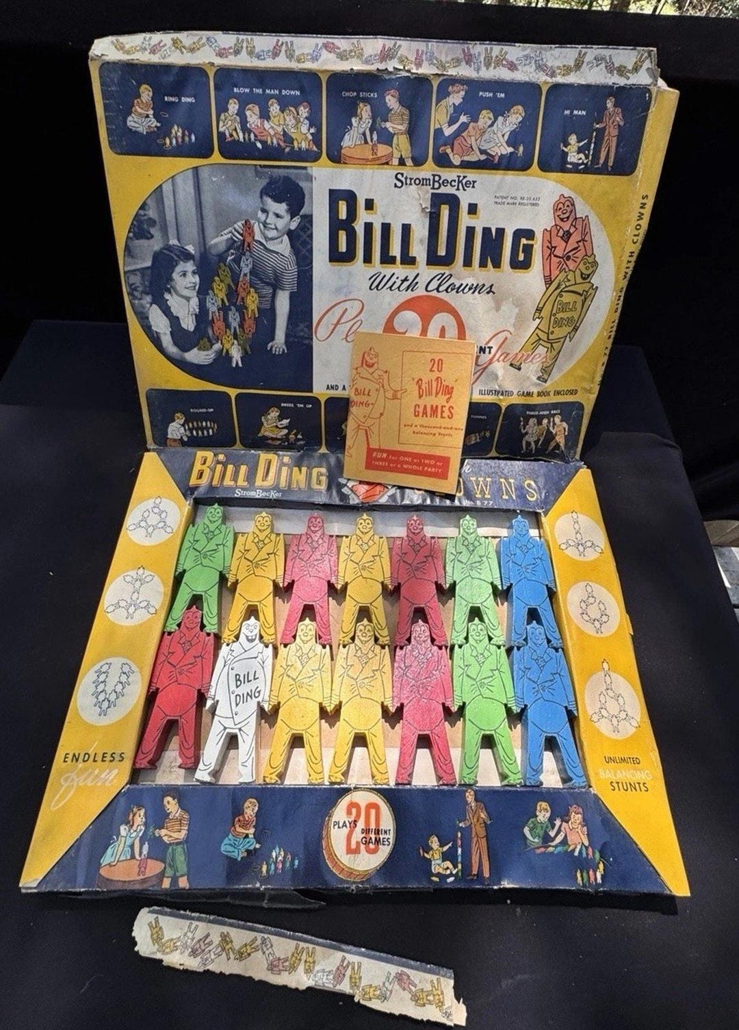 Rare 1950s Strombecker Bill Ding Game With Wooden Clowns in Original ...