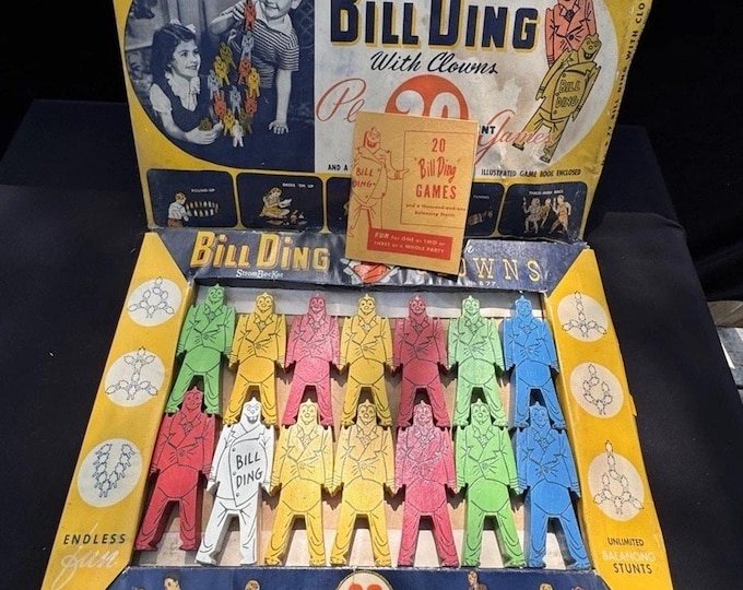 Rare 1950s Strombecker Bill Ding Game With Wooden Clowns in Original ...