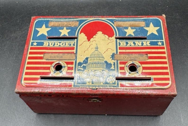 Vintage 1940s Marx Budget Coin Bank Steel Litho US Capital USA With Key ...