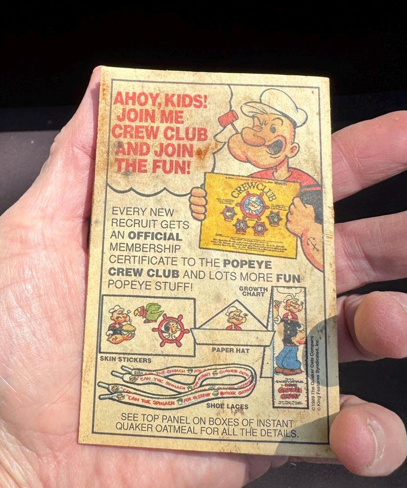 1989 POPEYE Meets Bigfoot Mini Comic PROMO Quaker Oatmeal Cereal ...