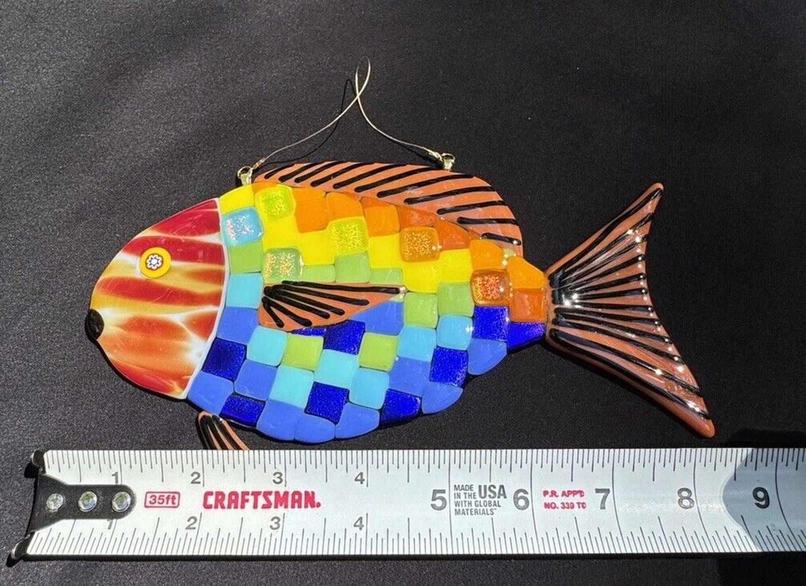 Colorful Floating Fish Fused Art Glass Handmade Plaque Signed! -A53 2 ...