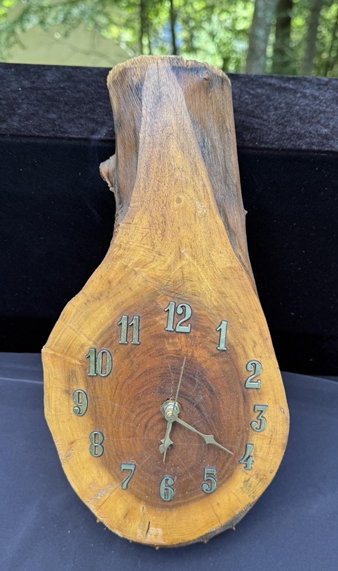 Vintage Handmade Burl Wood Quartz Slab Wall Clock Tested Works Great ...