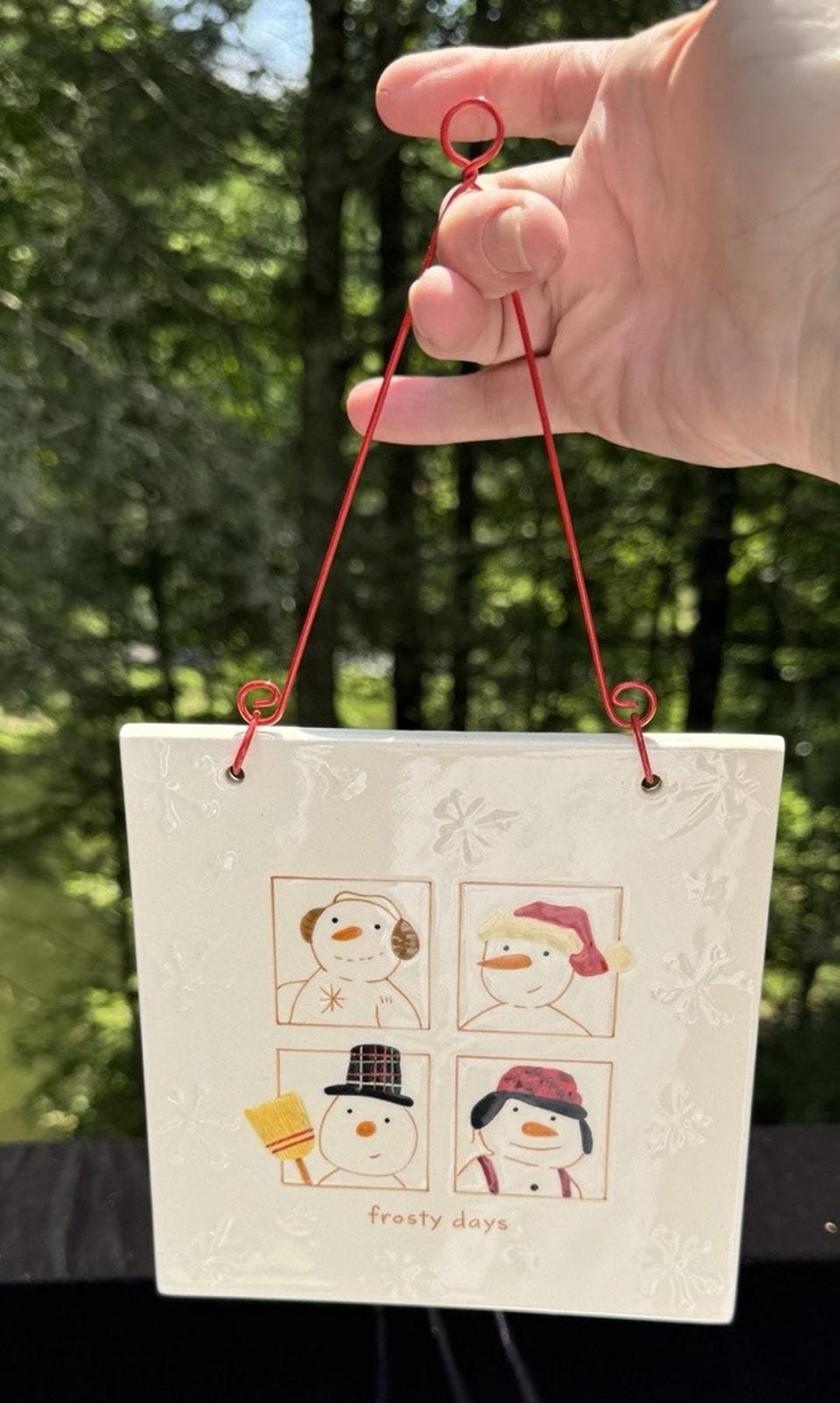 Hallmark White Ceramic Tile Snowmen Faces Frosty Days Christmas in Box ...