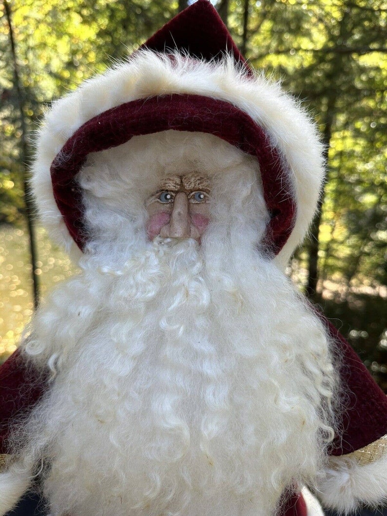 SANTA CLAUS 25” Handcrafted Rustic Christmas Fur Trim Coat Father ...