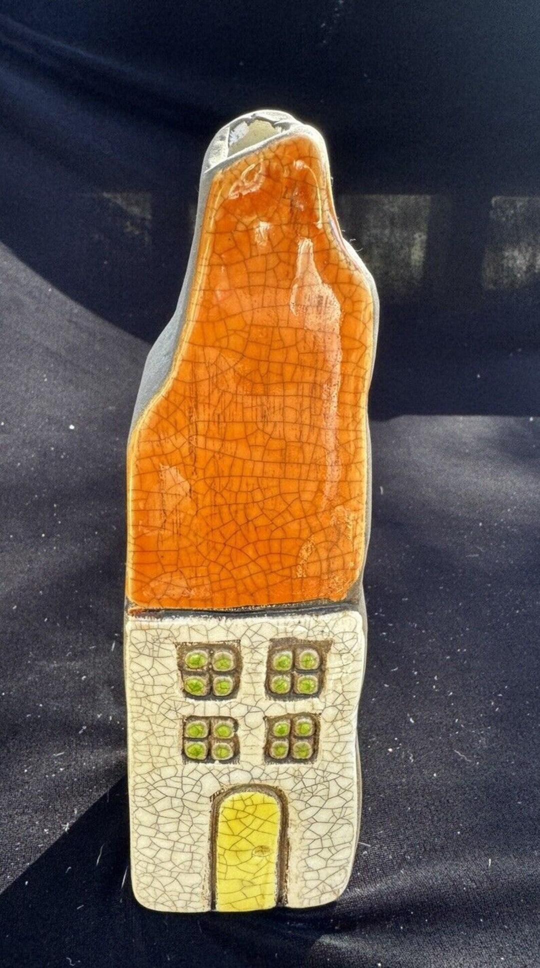 Raku Pottery House Vase Tall Slender Orange Yellow Green Glaze 8 ...