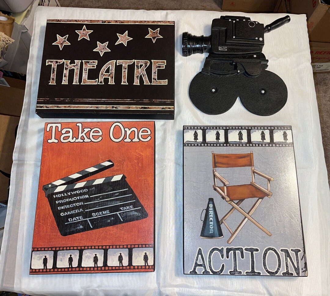 Movie Theater Decor Wooden Home Theater Room Decor Cinema Wall Art Lot ...