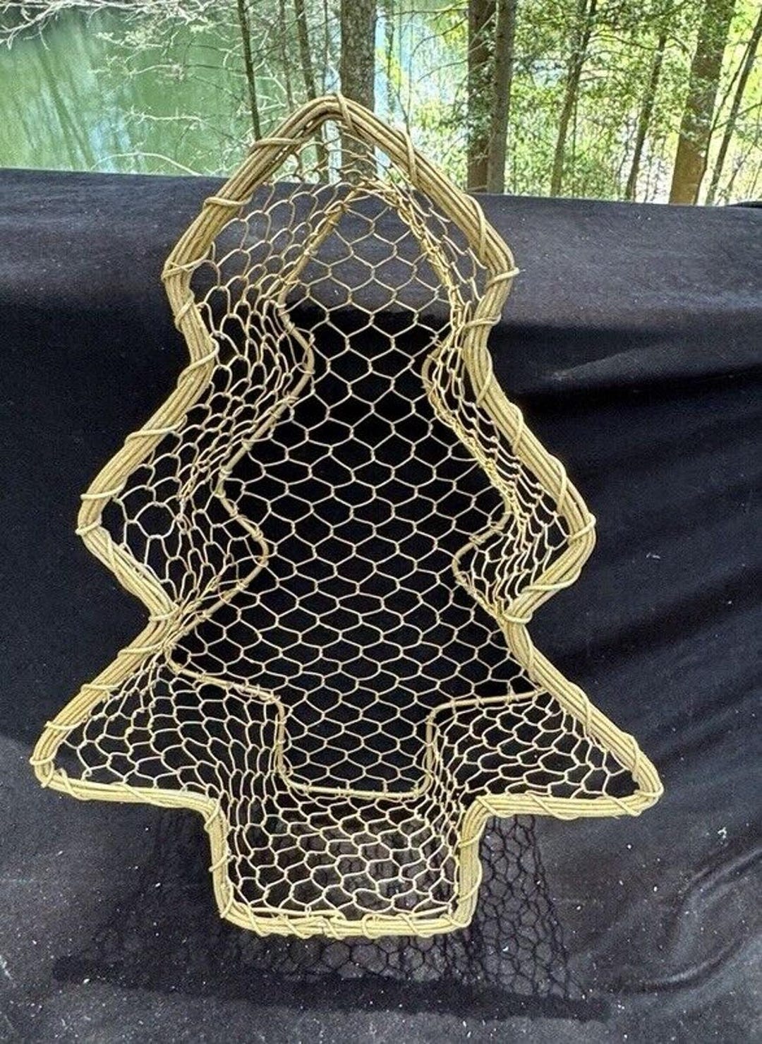 Beautiful Gold Large Christmas Tree Shaped Wire Basket Decor 16” Long ...