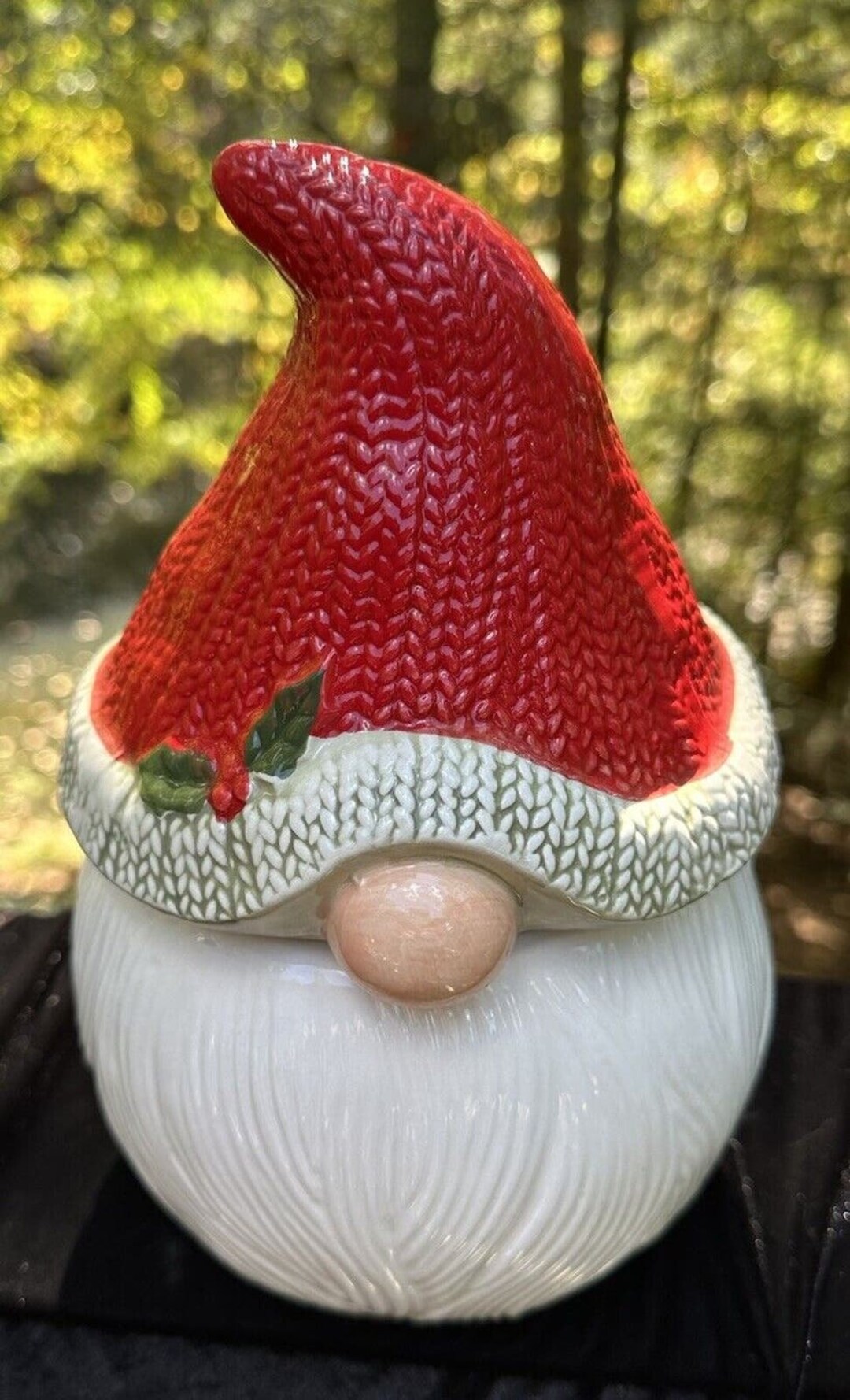 Christmas GNOME COOKIE JAR Canister Ceramic Santa Look Winter Wonder ...