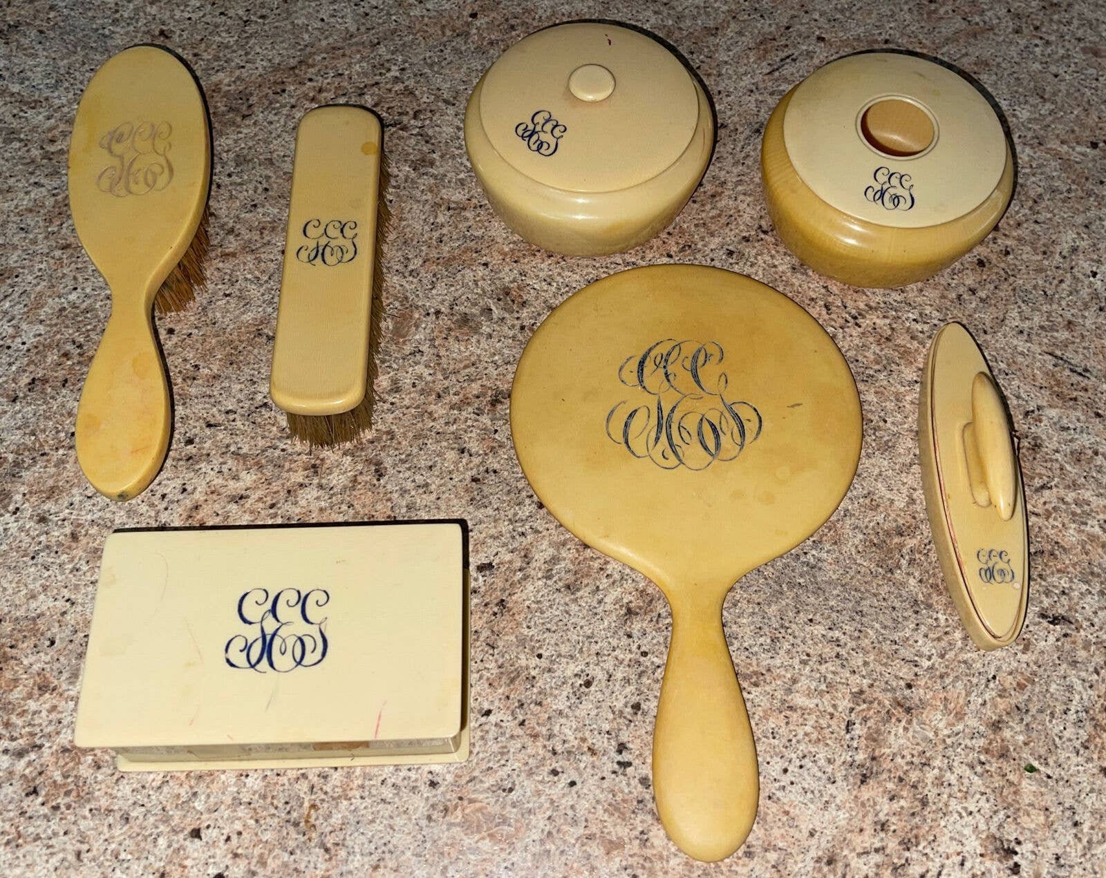 Vintage Rare Ladies Bakelite Vanity Dresser Set Pyralin French Ivory 4K ...