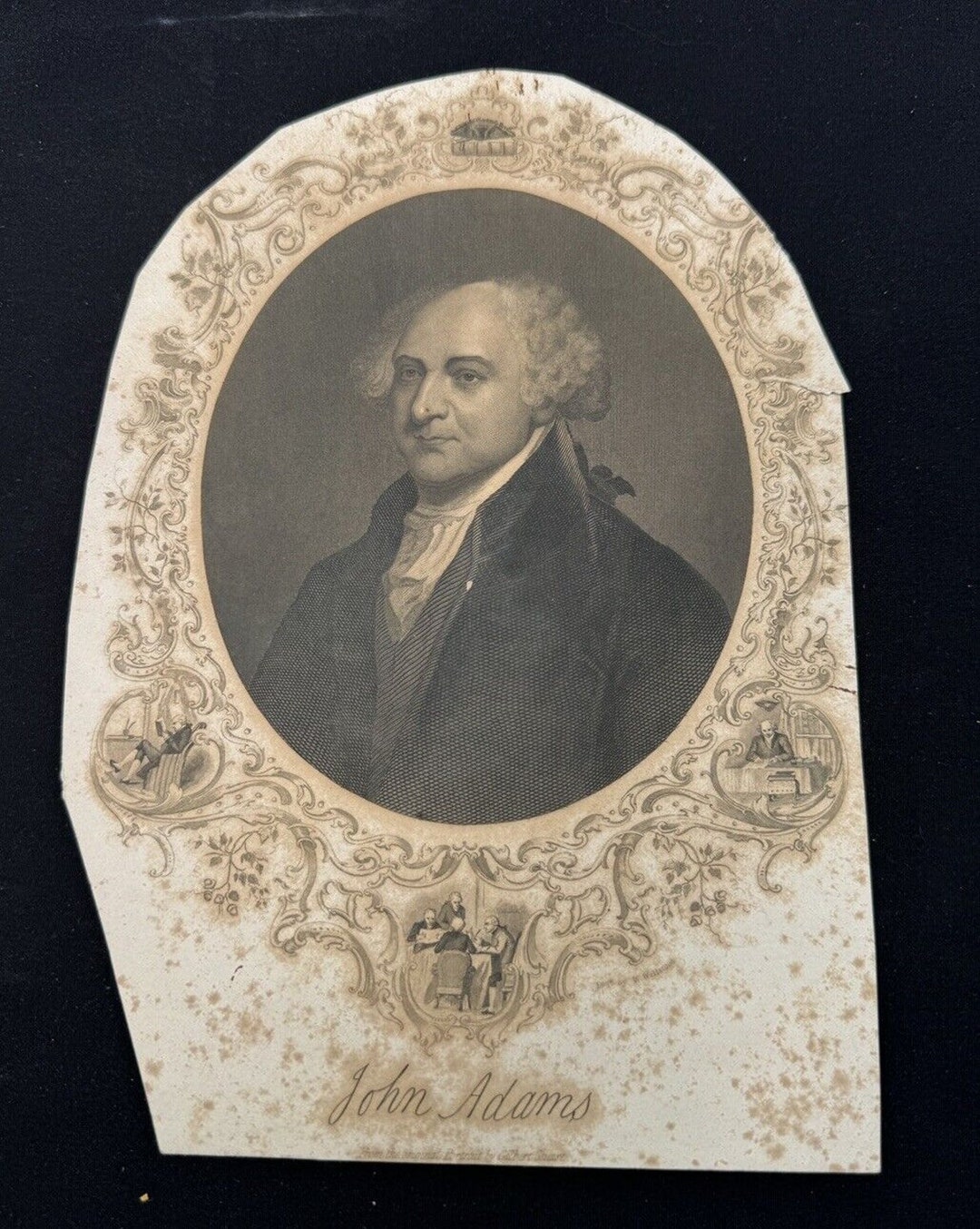 1857 Steel Engraving by William Wellstood of John Adams Border W ...