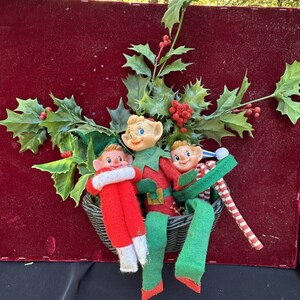 Mid Century Knee Hugger Elves Holly 20” Display Christmas Japan Pixie ...