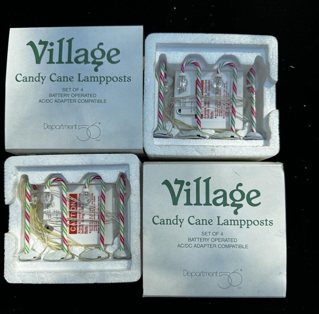 Department 56 Candy Cane Lamp Posts 52621 Set of 8 Battery Operated New ...