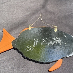 Colorful Floating Fish Fused Art Glass Handmade Plaque Signed! -A53 2 ...