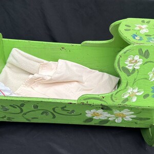 Vintage Handcrafted Wooden Cradle Baby Doll Bed Crib Rocker Rustic 25 ...