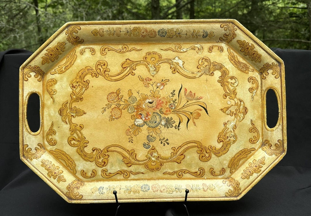 Vintage Large 19" Jerywil Hand Painted Toile Tray Midcentury Italy ...