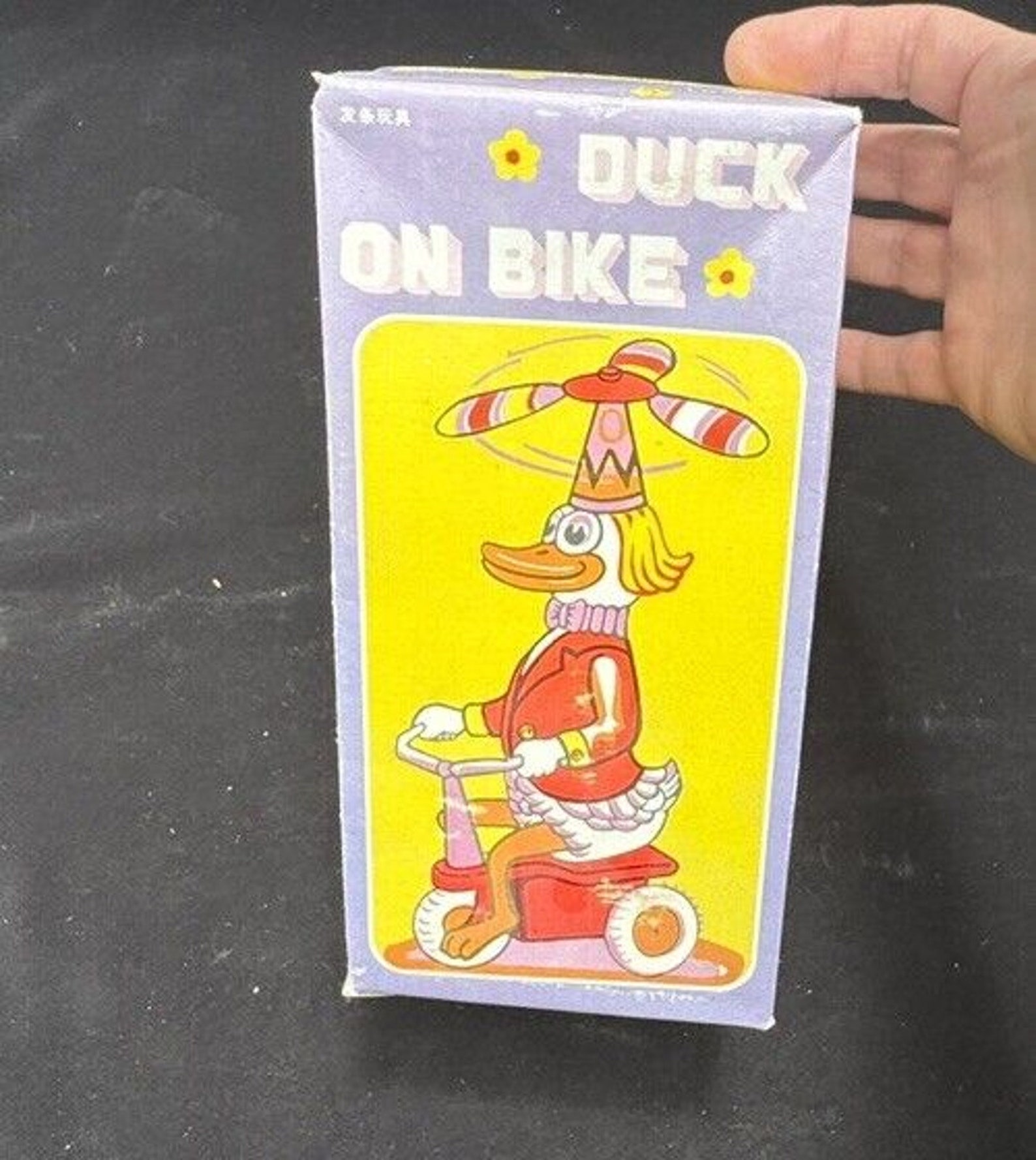 Vintage Tin Duck on A Bike Mechanical Wind up Toy Works Great!! Super ...