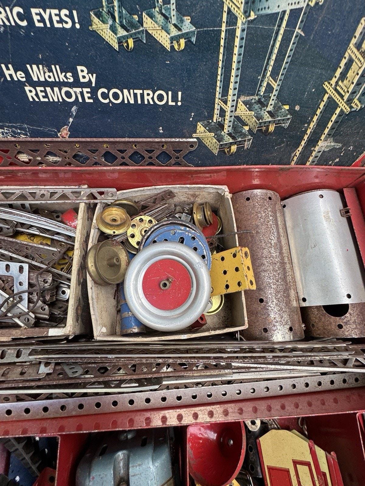 Rare 1949 #12 1/2 AC Gilbert Erector Set 2 Level Metal Case Loaded With ...