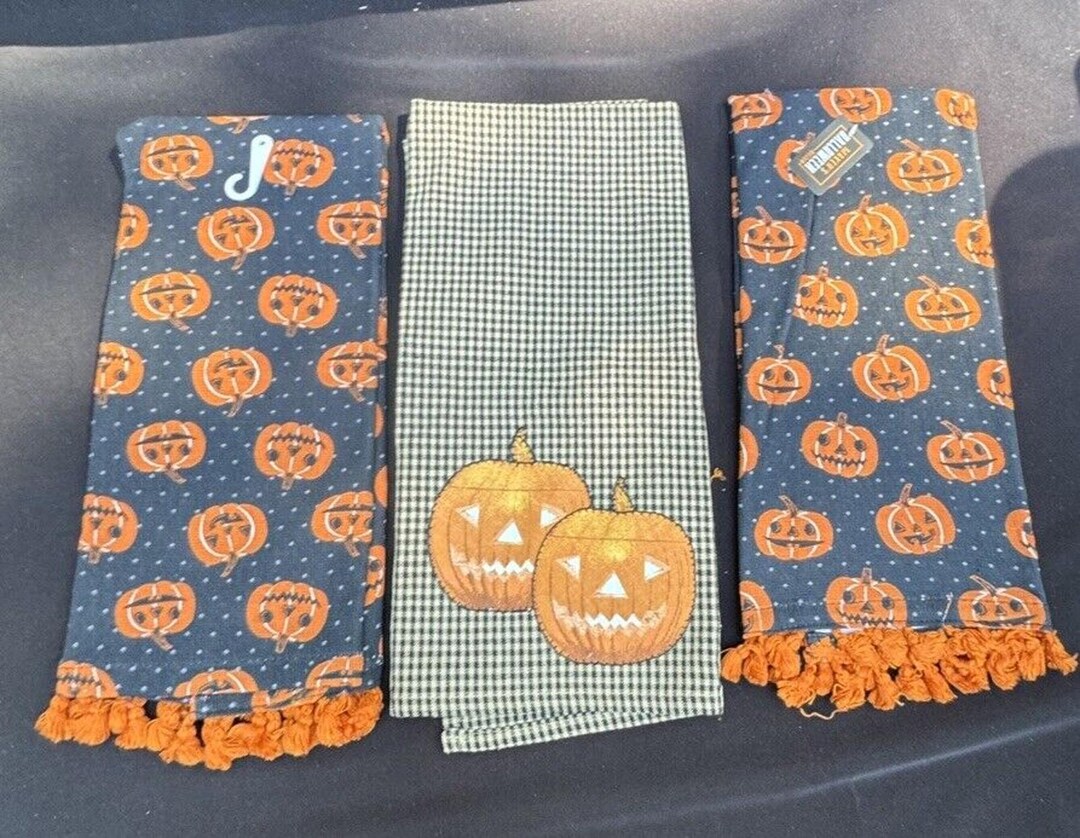 3 Adorable Halloween Dish Towels Pumpkins Brand New ISAAC MIZRAHI & Jo ...