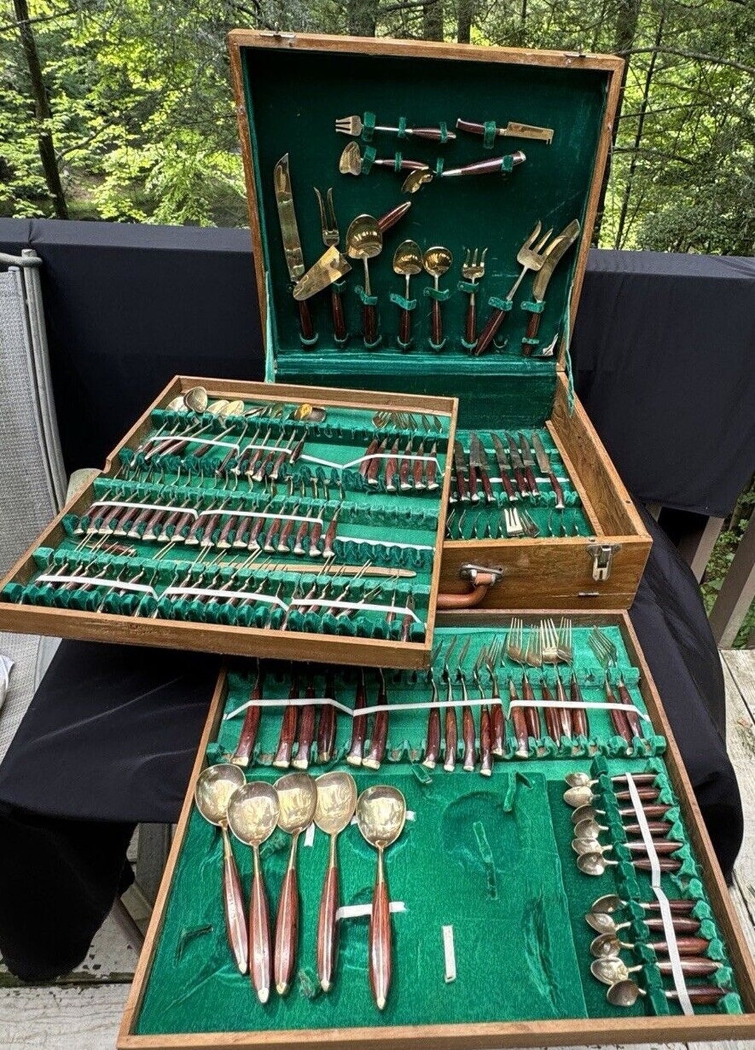 1950'S ROSEWOOD & GOLD Tone Flatware Huge Wood Boxed Set Rare! - Etsy