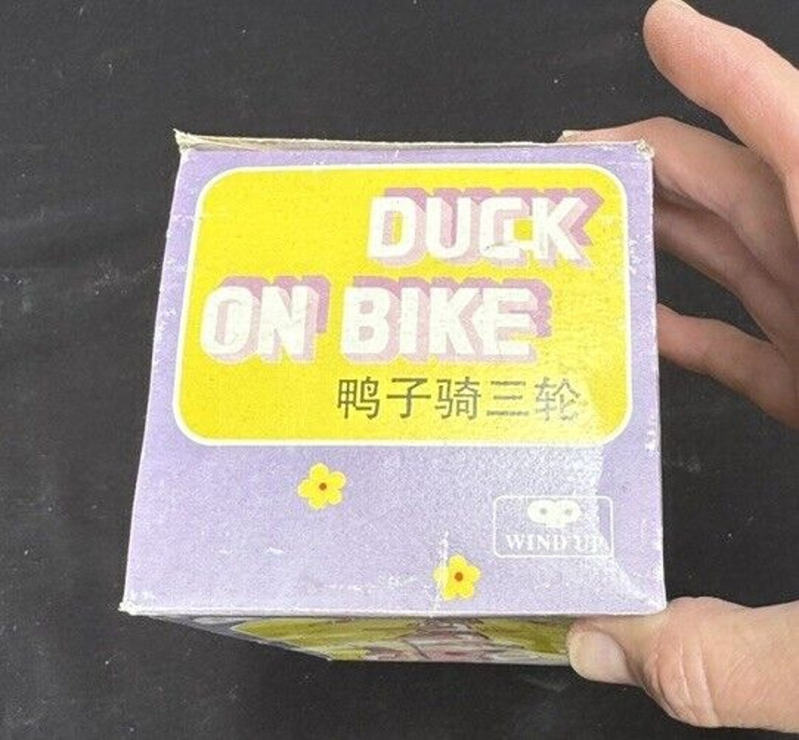 Vintage Tin Duck on A Bike Mechanical Wind up Toy Works Great!! Super ...