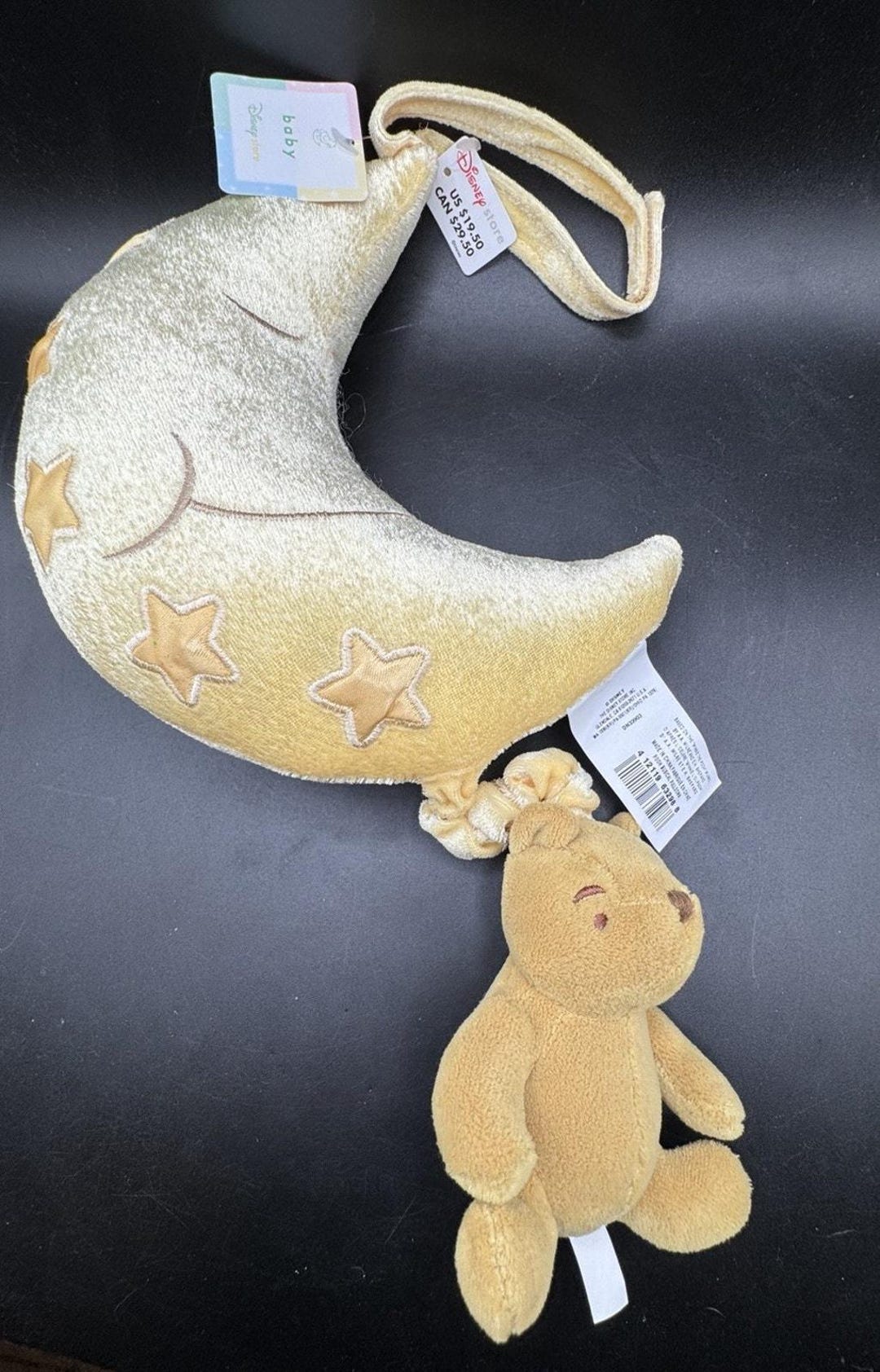 New Vtg Disney Store Plush Winnie the Pooh Musical Pull Down Crib ...