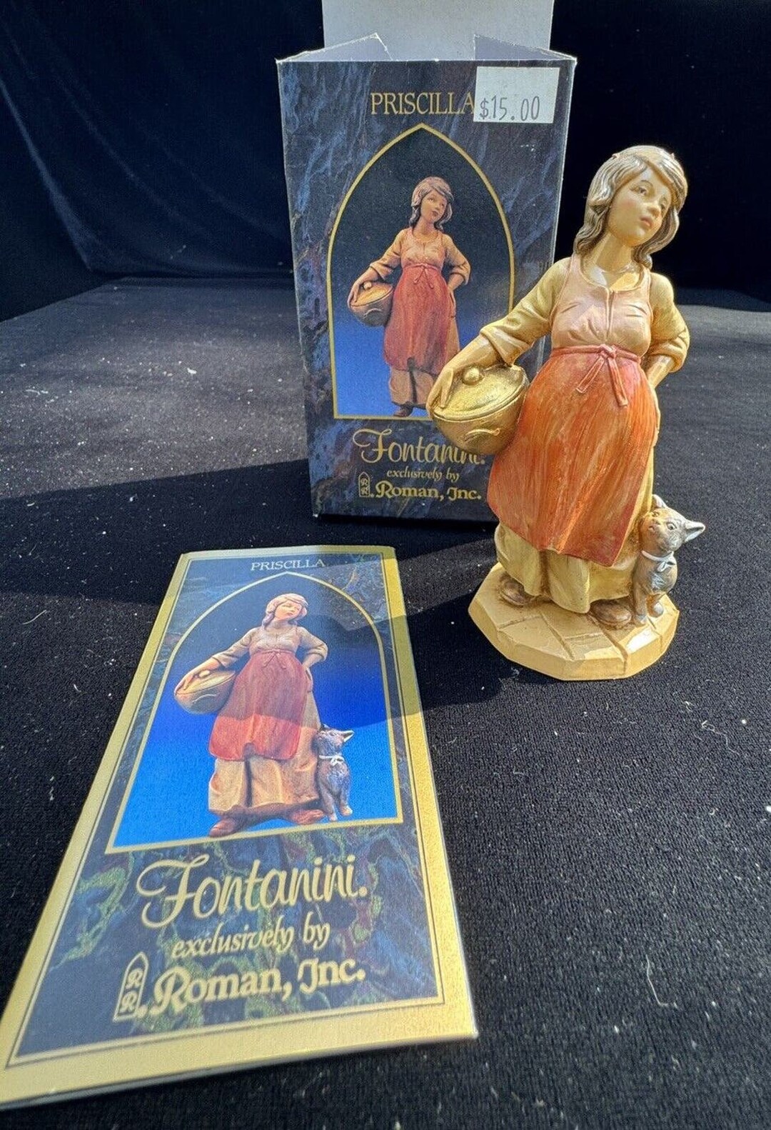 1997 Fontanini Nativity Figure Priscilla Pregnant Woman Cat Italy 5 ...