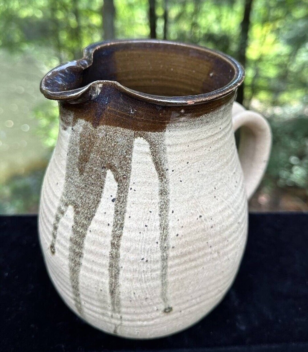 Signed Hand Thrown Clay Pitcher Drip Glazed 7” Tall Wide Mouth NC ...
