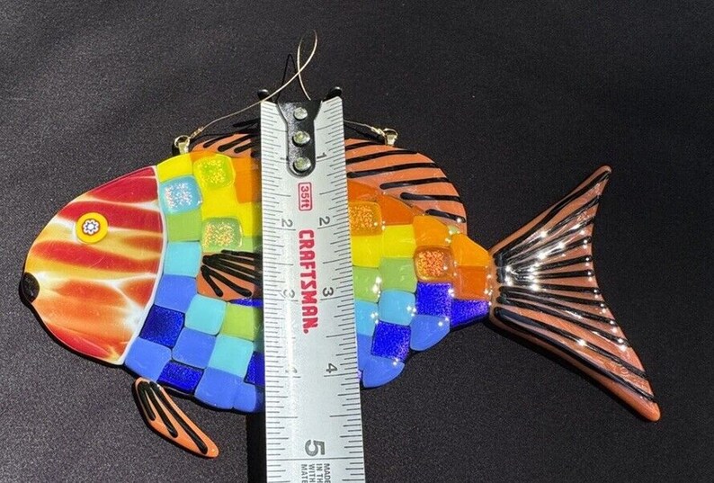 Colorful Floating Fish Fused Art Glass Handmade Plaque Signed! -A53 2 ...