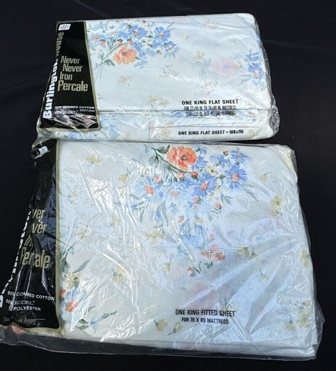 Vintage 1970’s Burlington House KING SIZE Sheet Set Percale Kodel ...